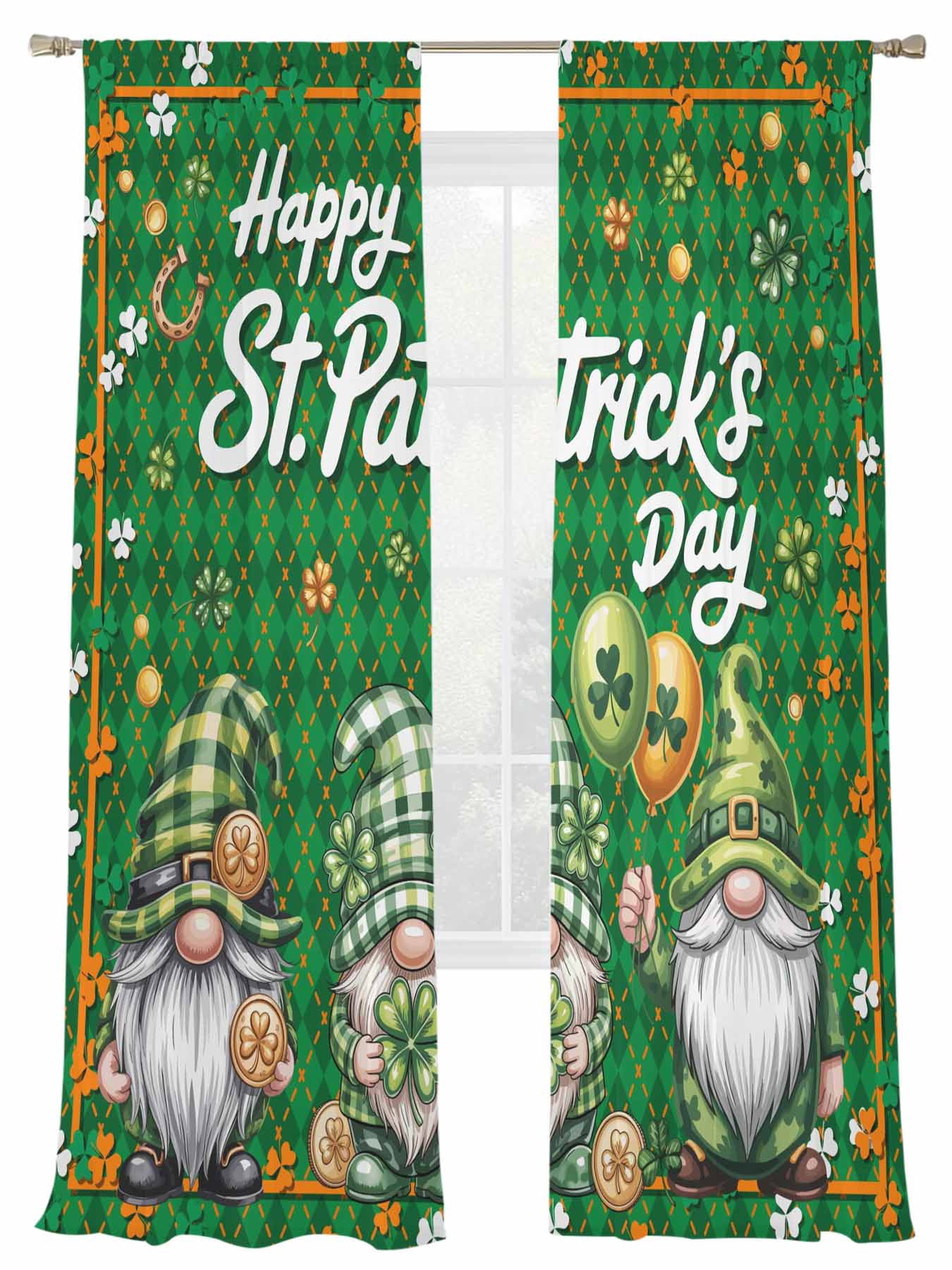 Happy St. Patrick's Day Sheer Curtains 2 Panels Set Watercolor Gnome ...