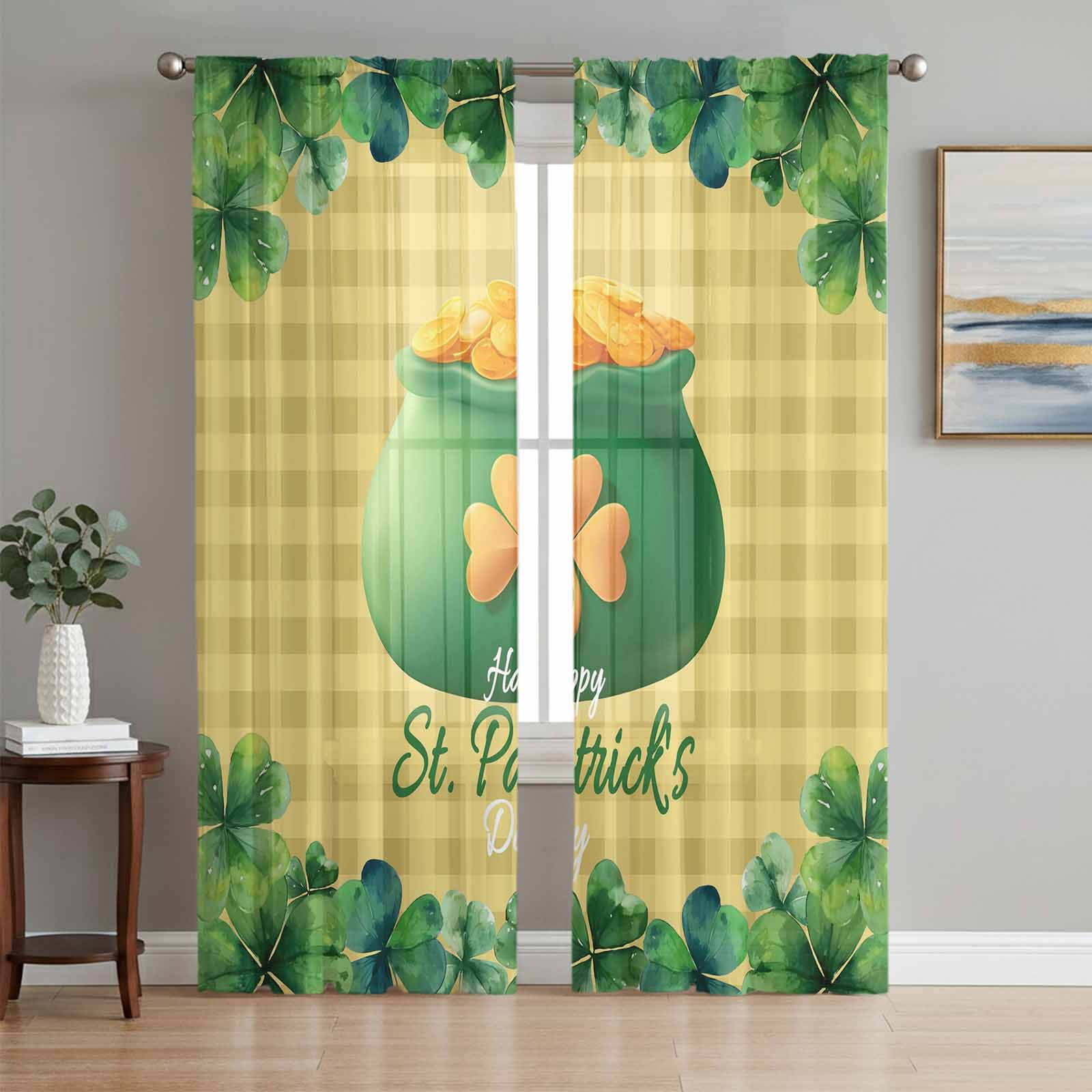 Happy St. Patrick's Day Sheer Curtains 96 Inch Length 2 Panels Set ...
