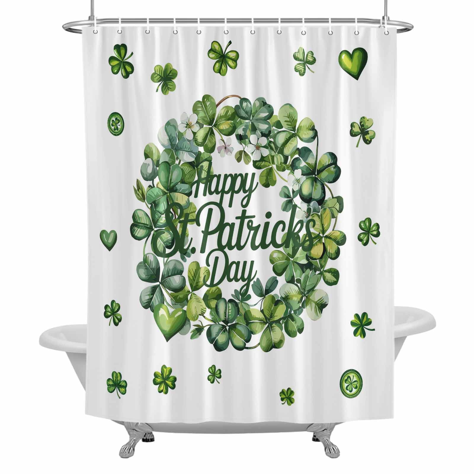 Happy St. Patrick's Day Shower Curtain for Bathroom, Watercolor Green ...