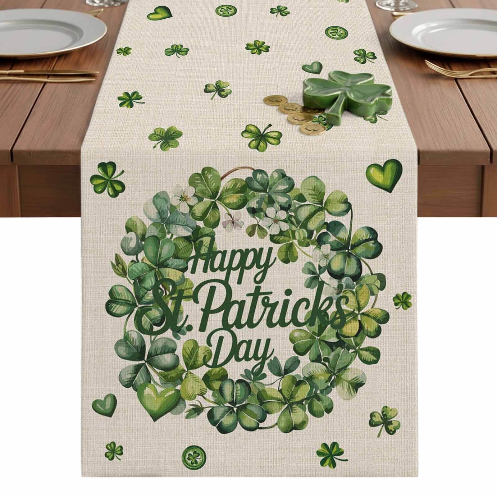 Happy St. Patrick's Day Table Runner 13 x 120 Inch, Green Shamrocks ...