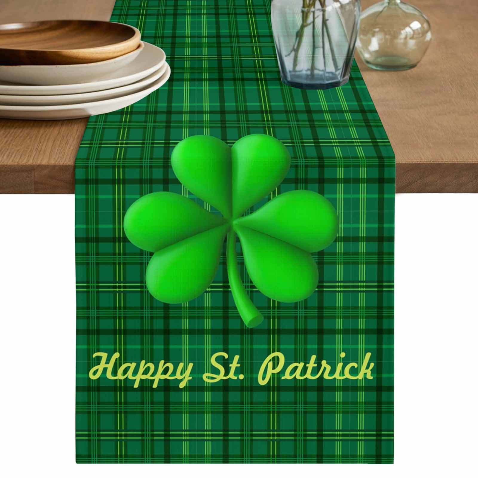 Happy St. Patrick's Day Table Runner 72 Inches, Green Lucky Shamrock ...