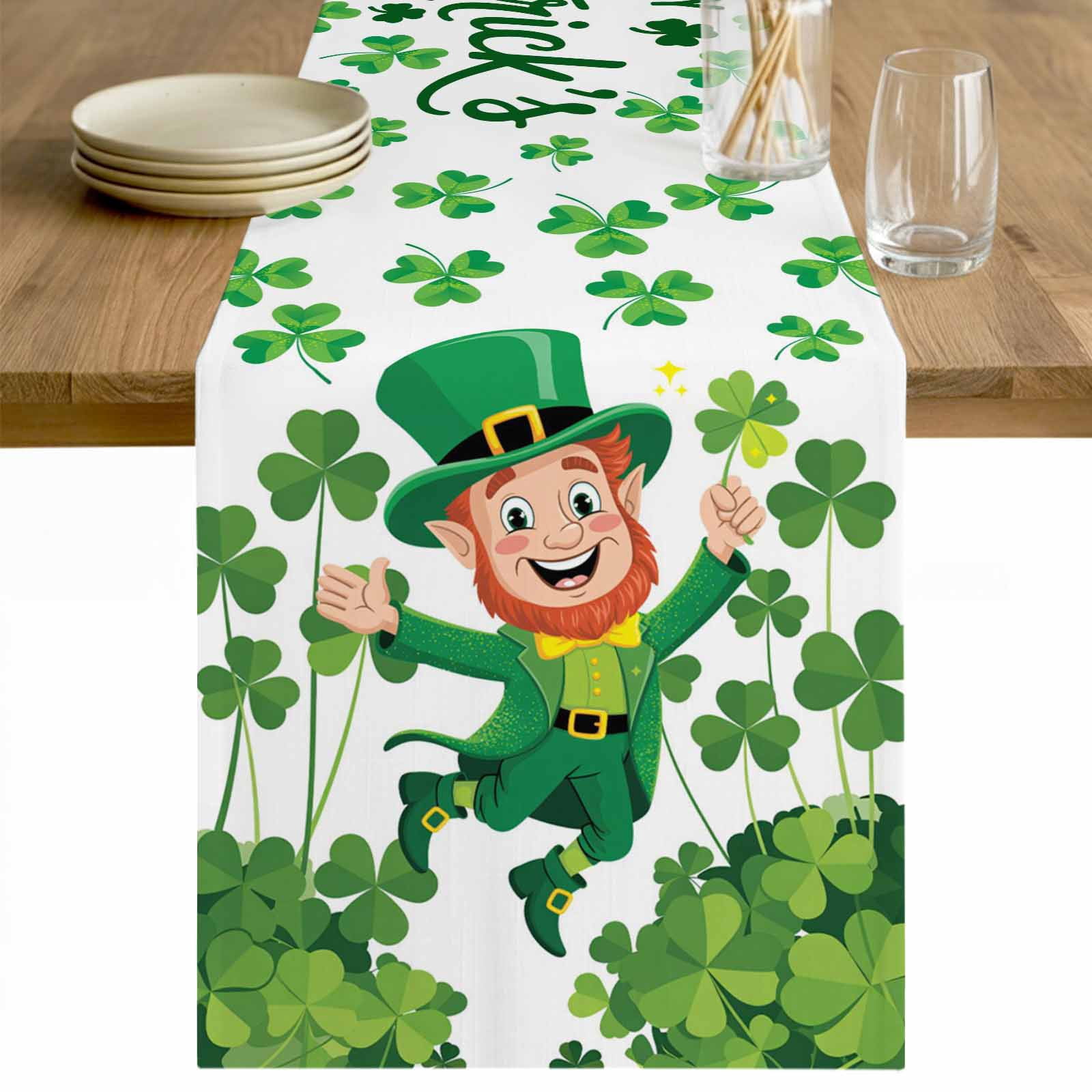 Happy St. Patrick's Day Table Runner - 90 Inch Long Cartoon Green Elf ...
