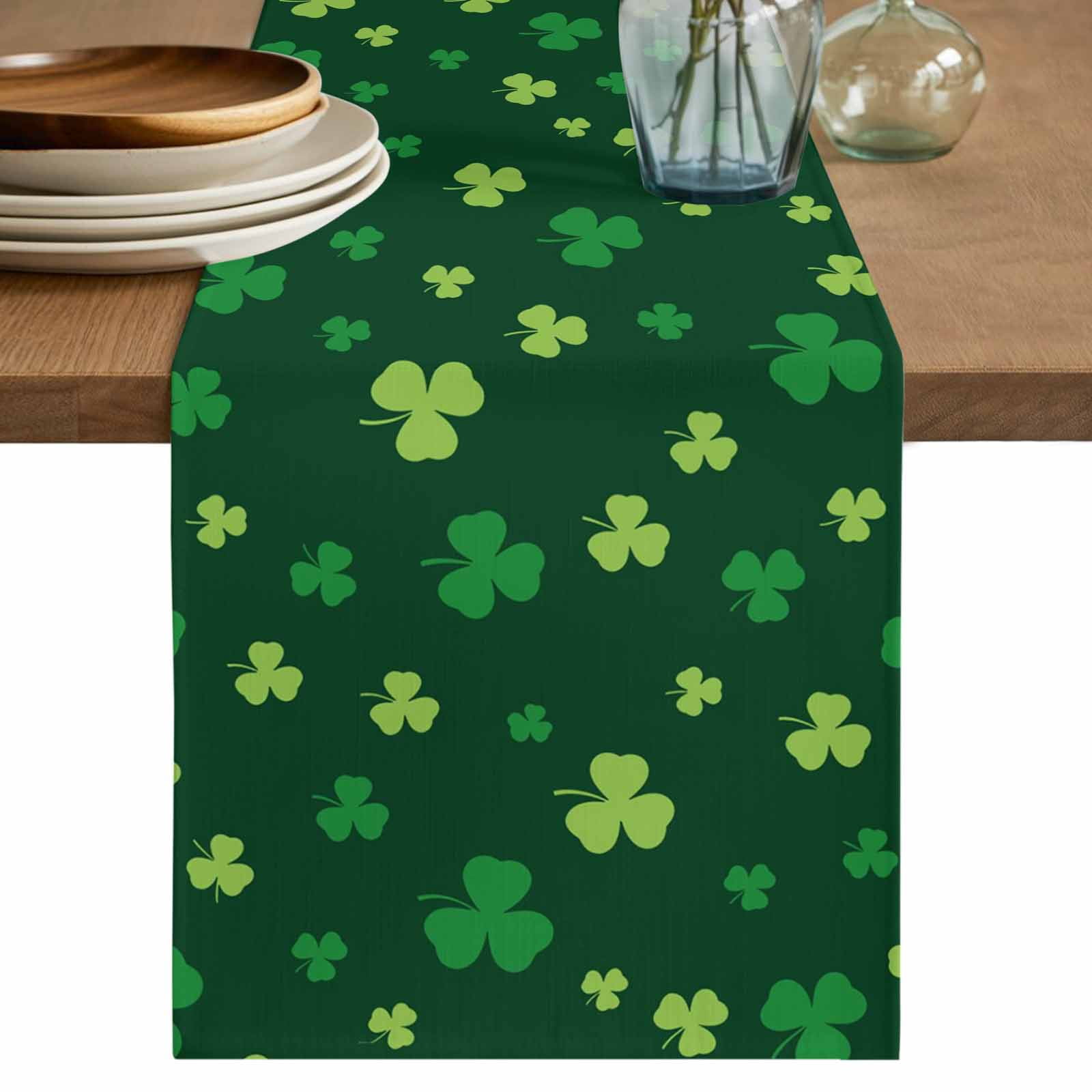 Happy St. Patrick's Day Table Runner 90 Inches, Spring Shamrocks Grass ...