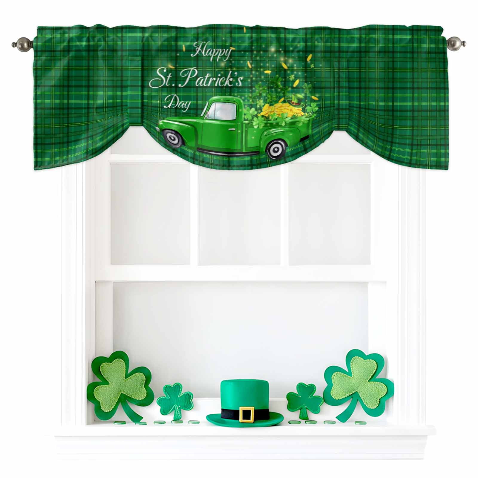 Happy St. Patrick's Day Tie Up Valances Curtain, Green Truck Lucky ...