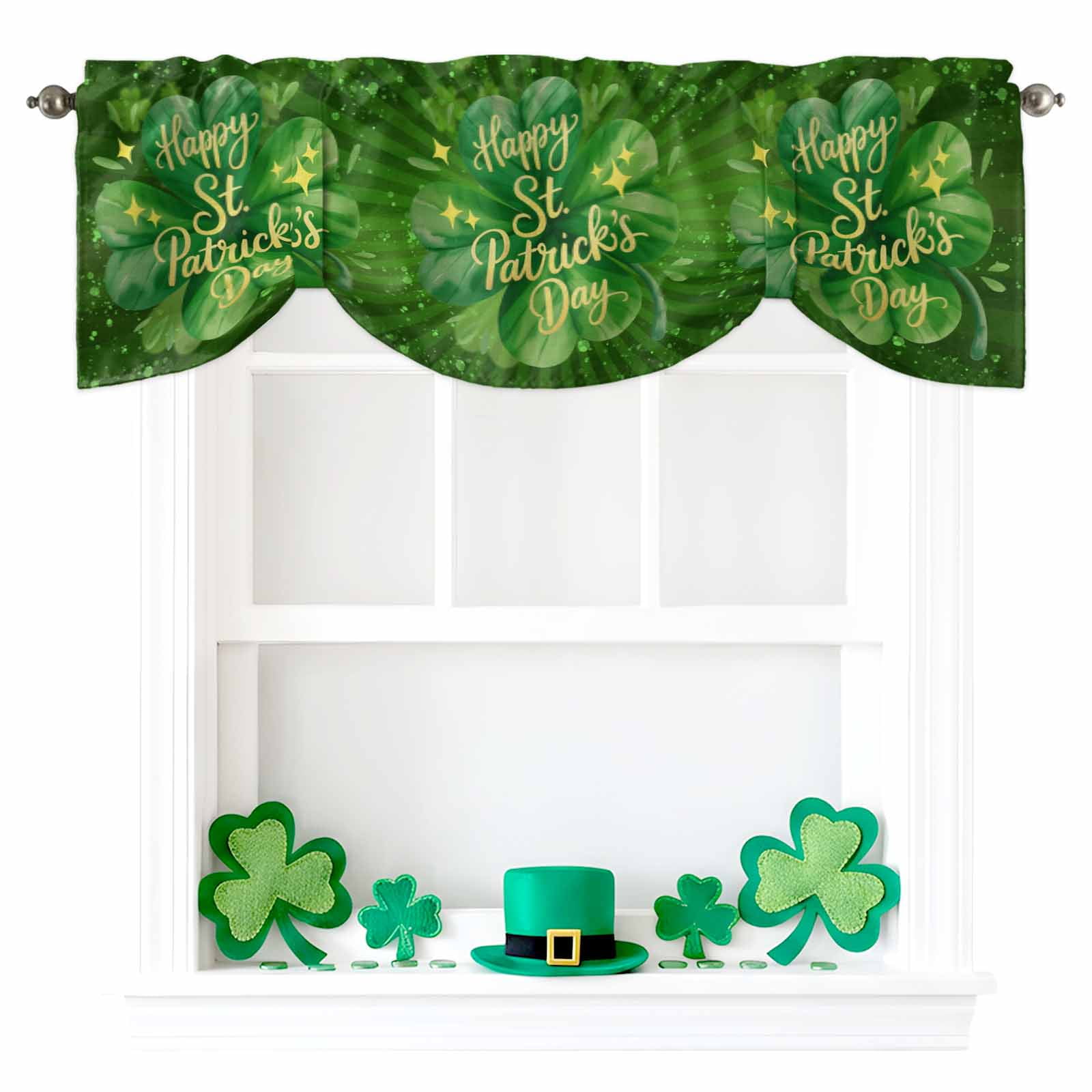 Happy St. Patrick's Day Tie Up Valances Curtain, Lucky Green Shamrocks ...