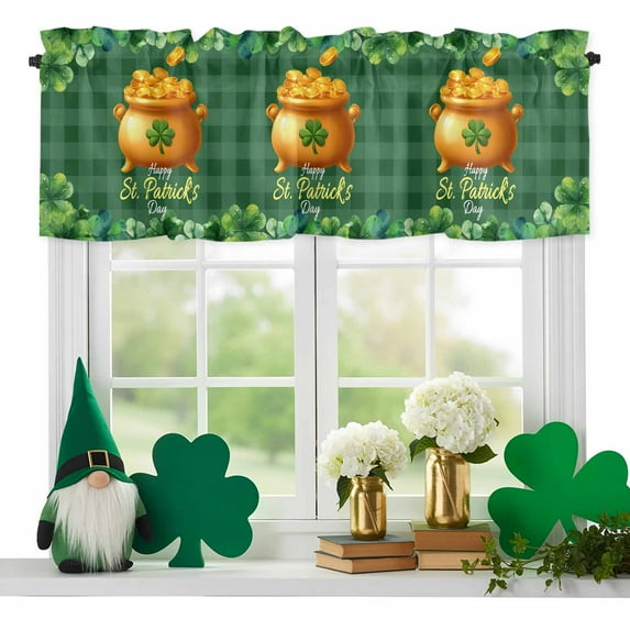 Happy St. Patrick's Day Valances for Windows, Green Lucky Shamrock ...