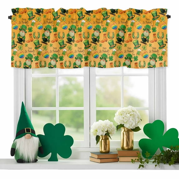 Happy St. Patrick's Day Valances for Windows, Green Shamrock Gnome ...