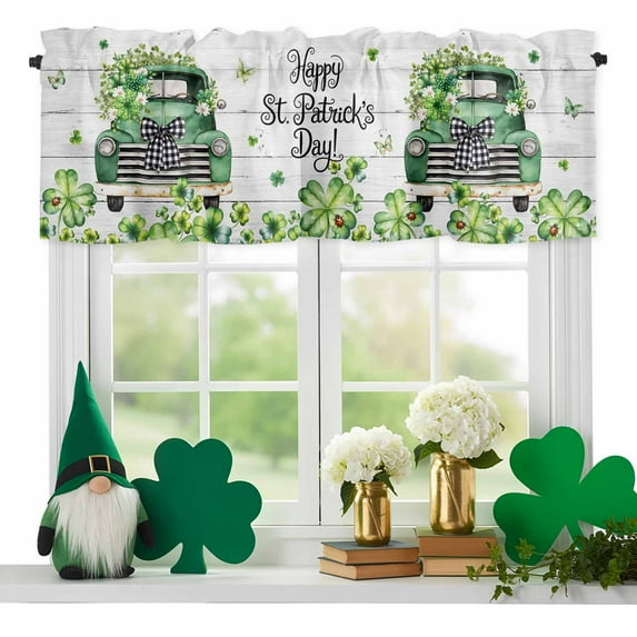 Happy St. Patrick's Day Valances for Windows, Green Shamrock Truck ...