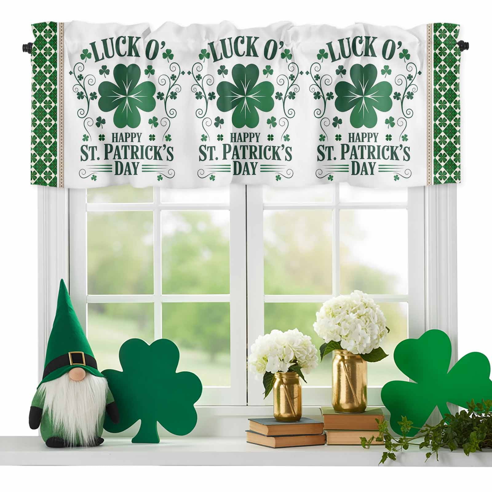 Happy St. Patrick's Day Valances for Windows, Vintage Green Shamrocks ...