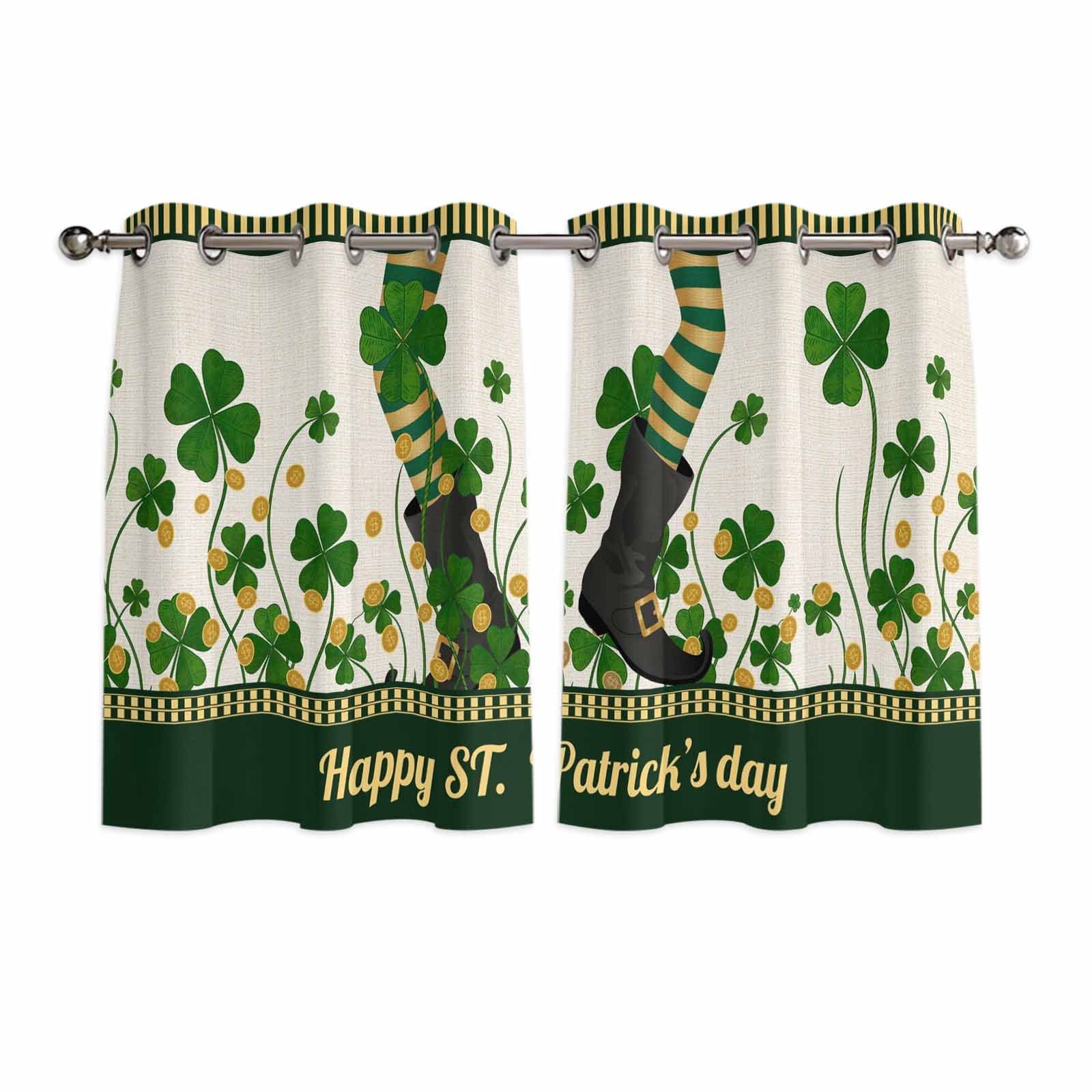 Happy St. Patrick's Kitchen Curtains Window Panels, Legs Coin Green ...