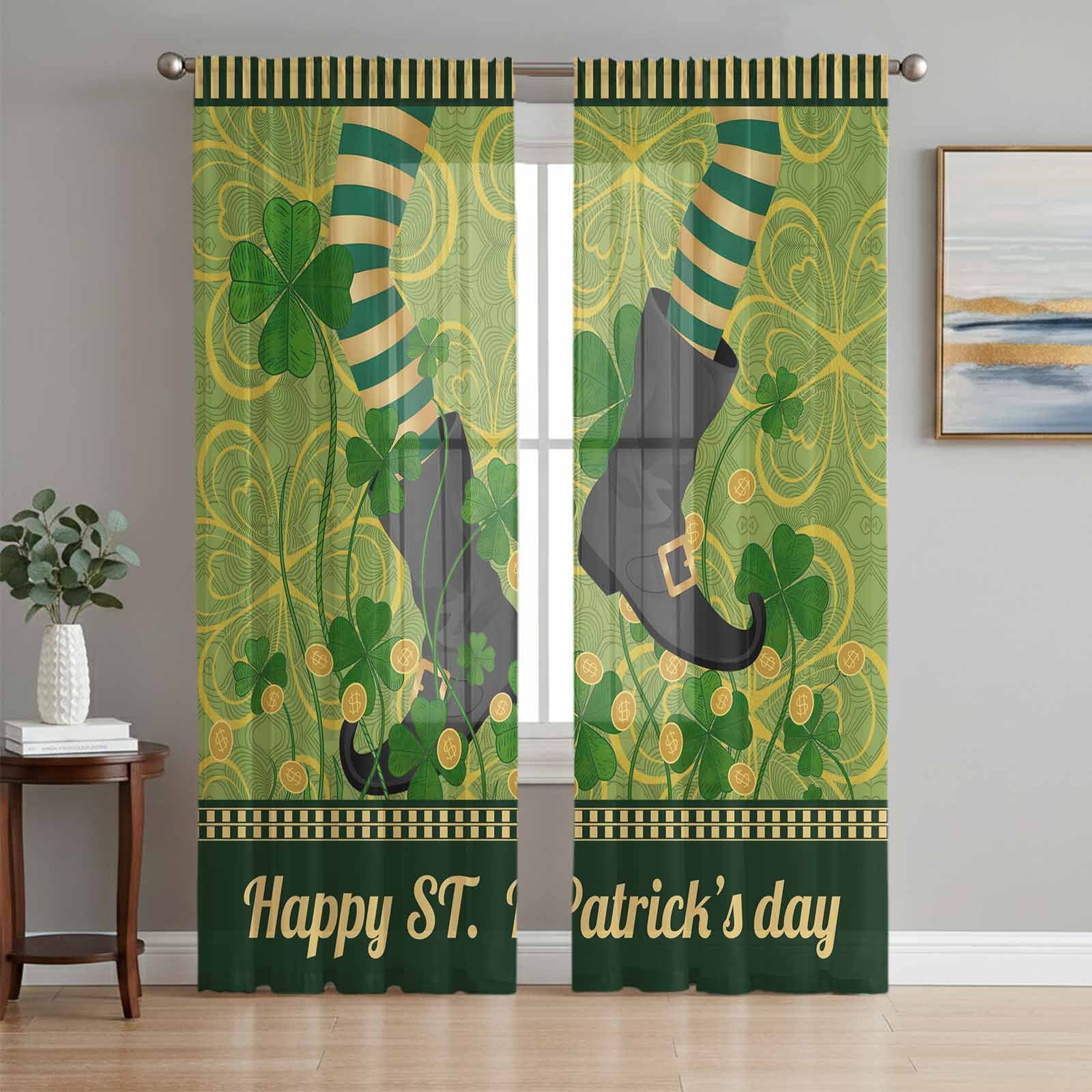 Happy St. Patrick's Sheer Curtains 108 Inch Length 2 Panels Set Window ...