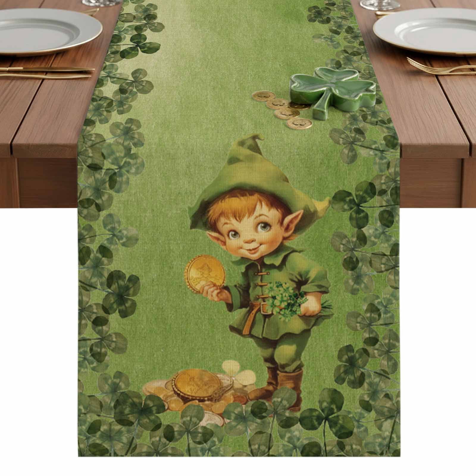 Happy St. Table Runner 13 x 72 Inch, Patrick's Day Retro Elves Coin ...