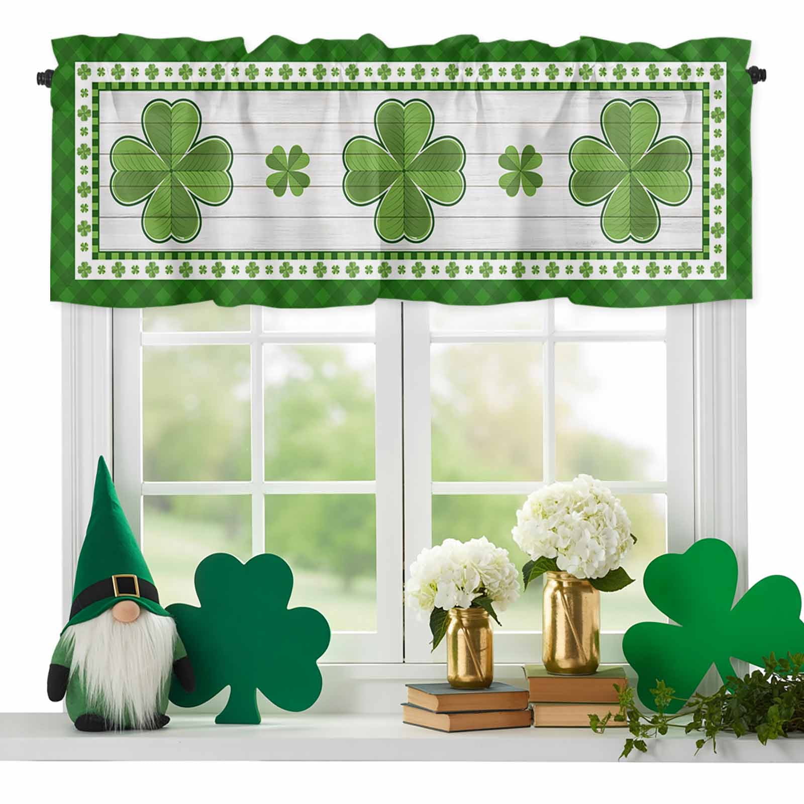 Happy St. Valance Curtain for Windows Patrick's Day Lucky Clover Wood ...