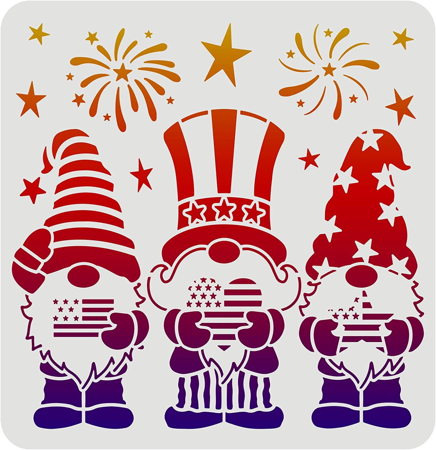 Happy Stencil 11.8x11.8inch Happy 4th of July Stencil Reusable Gnome ...