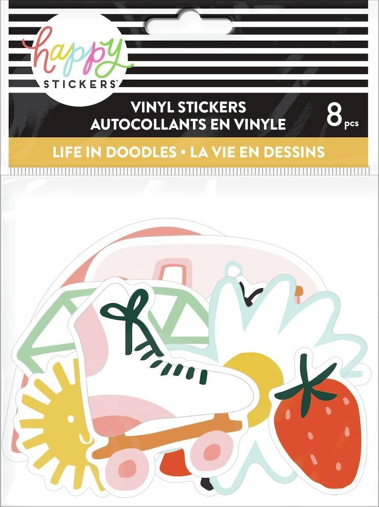 Happy Stickers Life In Doodles Die Cut Vinyl Decal Stickers - 8 Pack ...