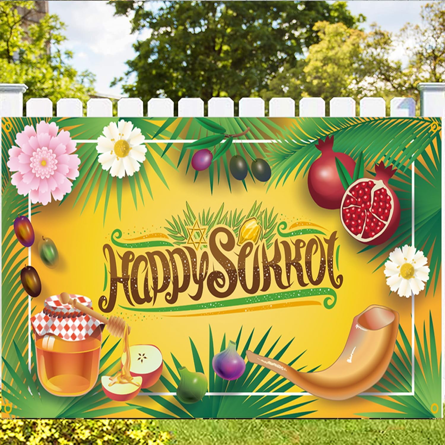 Happy Sukkot Backdrop Banner, Happy Sukkah Backdrop Banner, Etrog Lulav ...