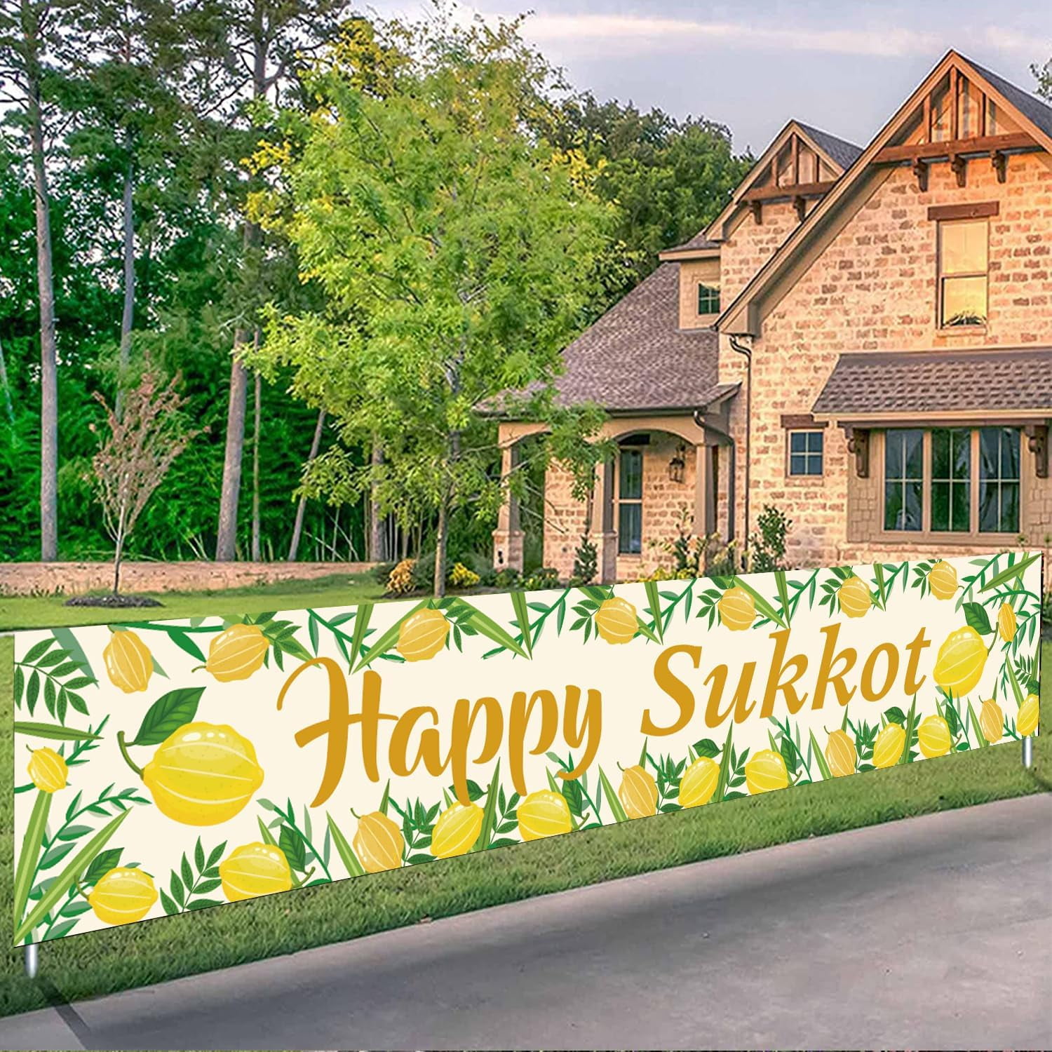 Happy Sukkot Backdrop Garden Banner with 118" X 19.7", Happy Sukkah ...
