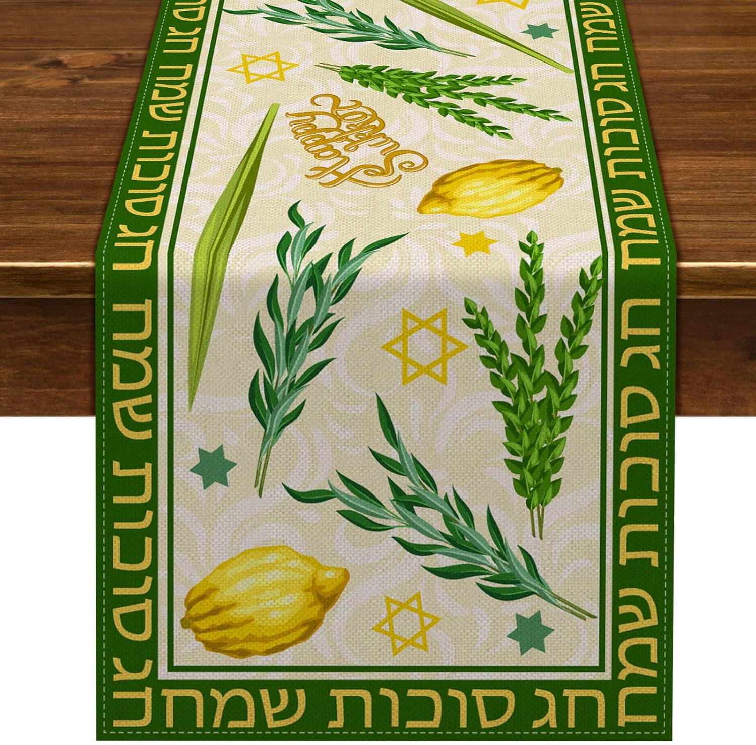 Happy Sukkot Linen Table Runners Jewish Festival r Sukkah Etrog Lulav ...