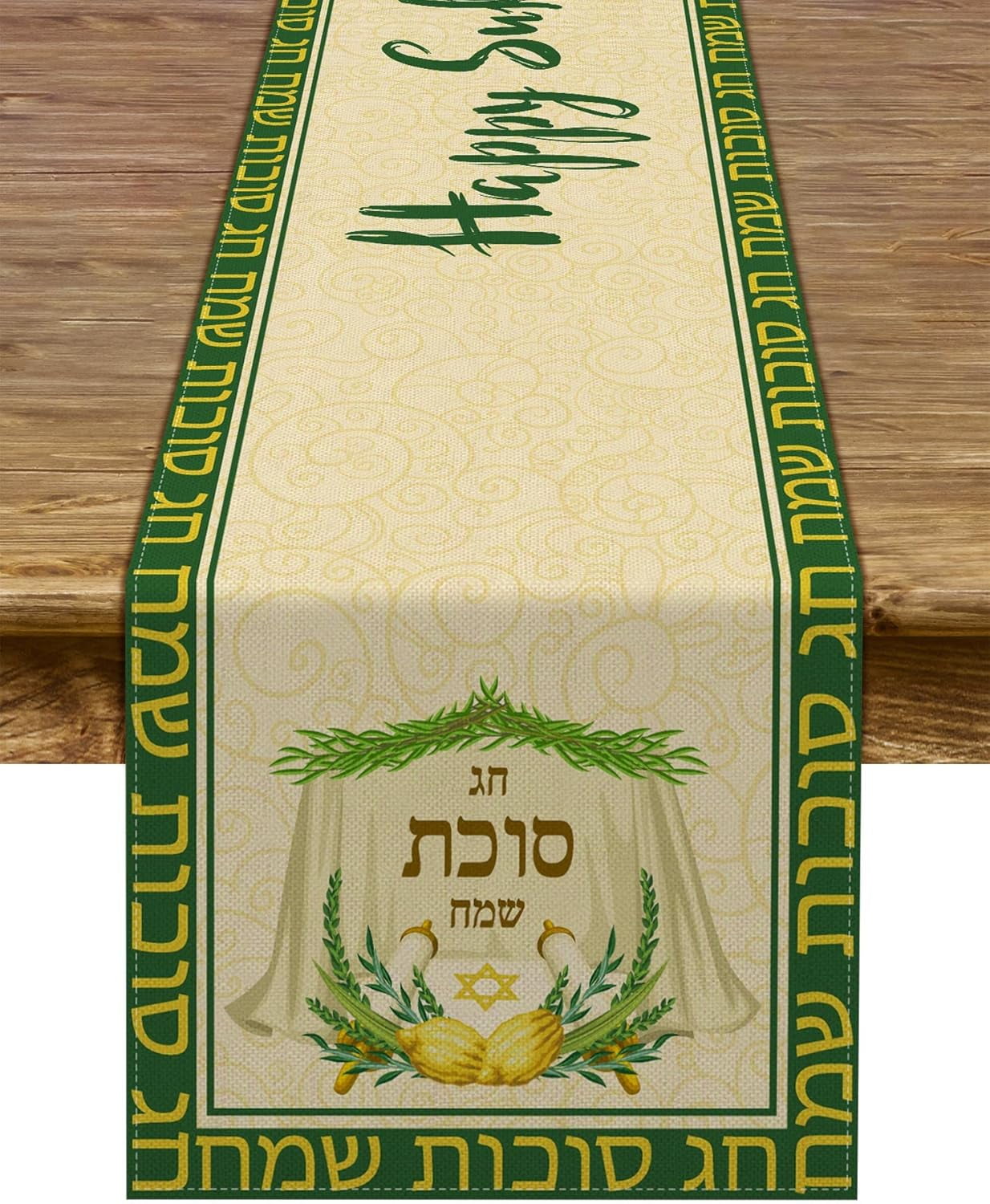Happy Sukkot Linen Table Runners Jewish Festival r Sukkah Etrog Lulav ...