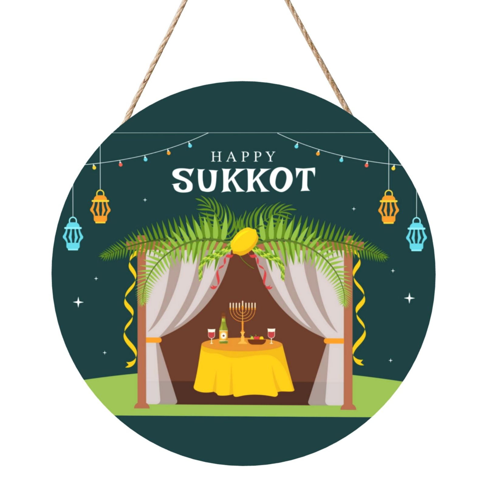 Happy Sukkot Sukkah Jewish Holiday Wooden Hanging Sign Ornament Welcome ...