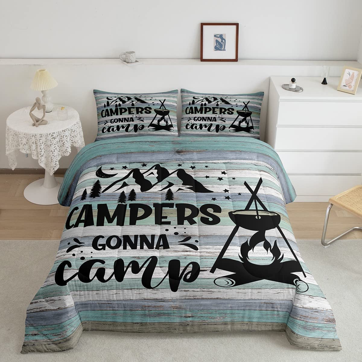 Happy Summer Camp Bedding Comforter Sets Rv Camper Decor Happy Camping ...