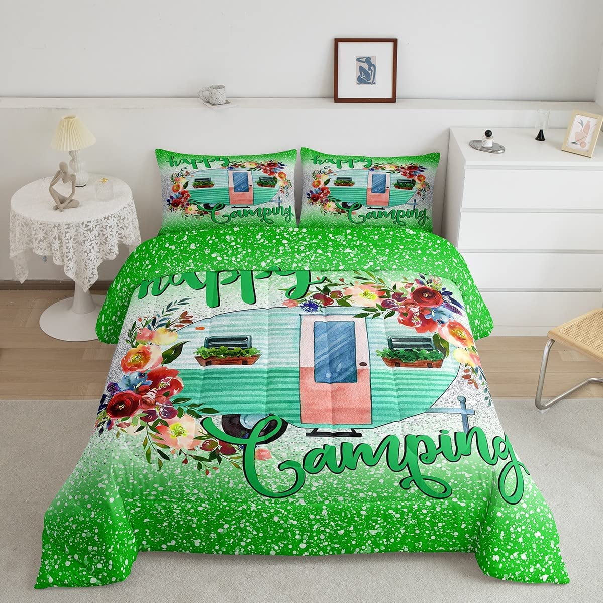 Happy Summer Camp Bedding Comforter Sets Rv Camper Decor Happy Camping ...