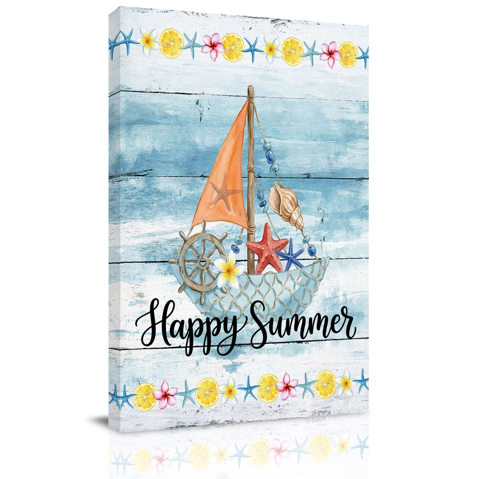 Happy Summer Canvas Wall Art for Living Room, Artistic Sailboats Retro ...