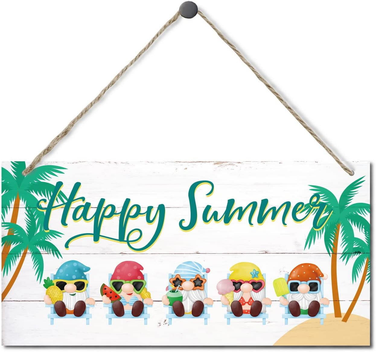 Happy Summer Sign Decor, Hanging Wood Sign Home Decorative, Printed ...