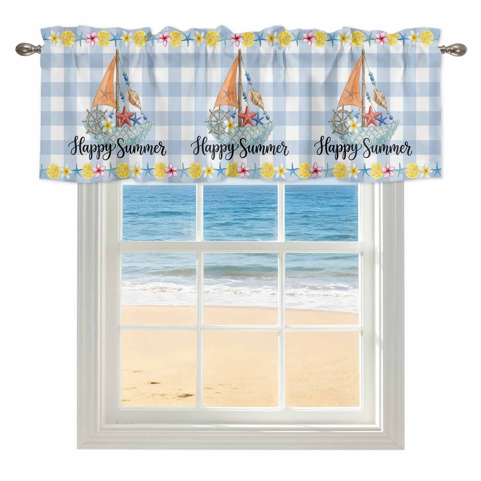 Happy Summer Window Valance for Kitchen, Artistic Sailboats Retro ...