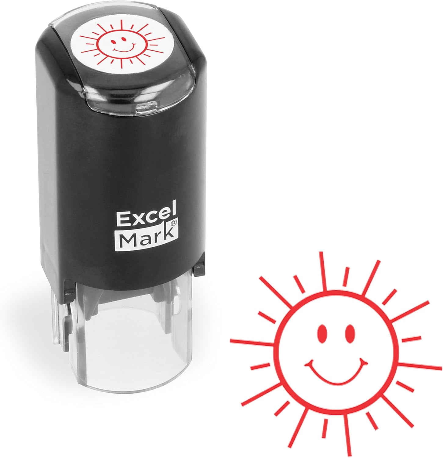 Happy Sun - ExcelMark Round Self-Inking Teacher Stamp - Red Ink ...