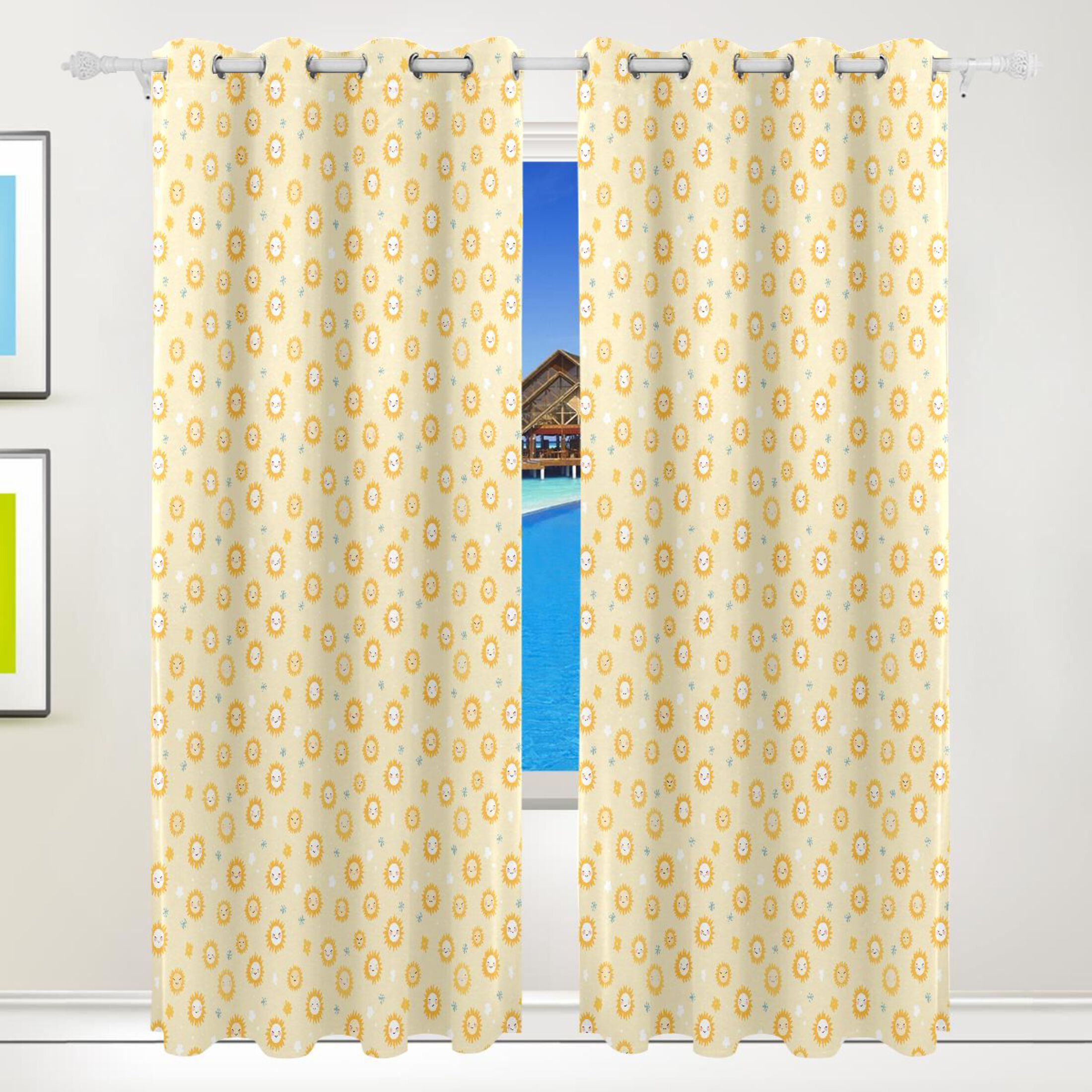 Happy Sun Face Blackout Curtains 72 inch Length 2 Panels Grommet Drapes ...