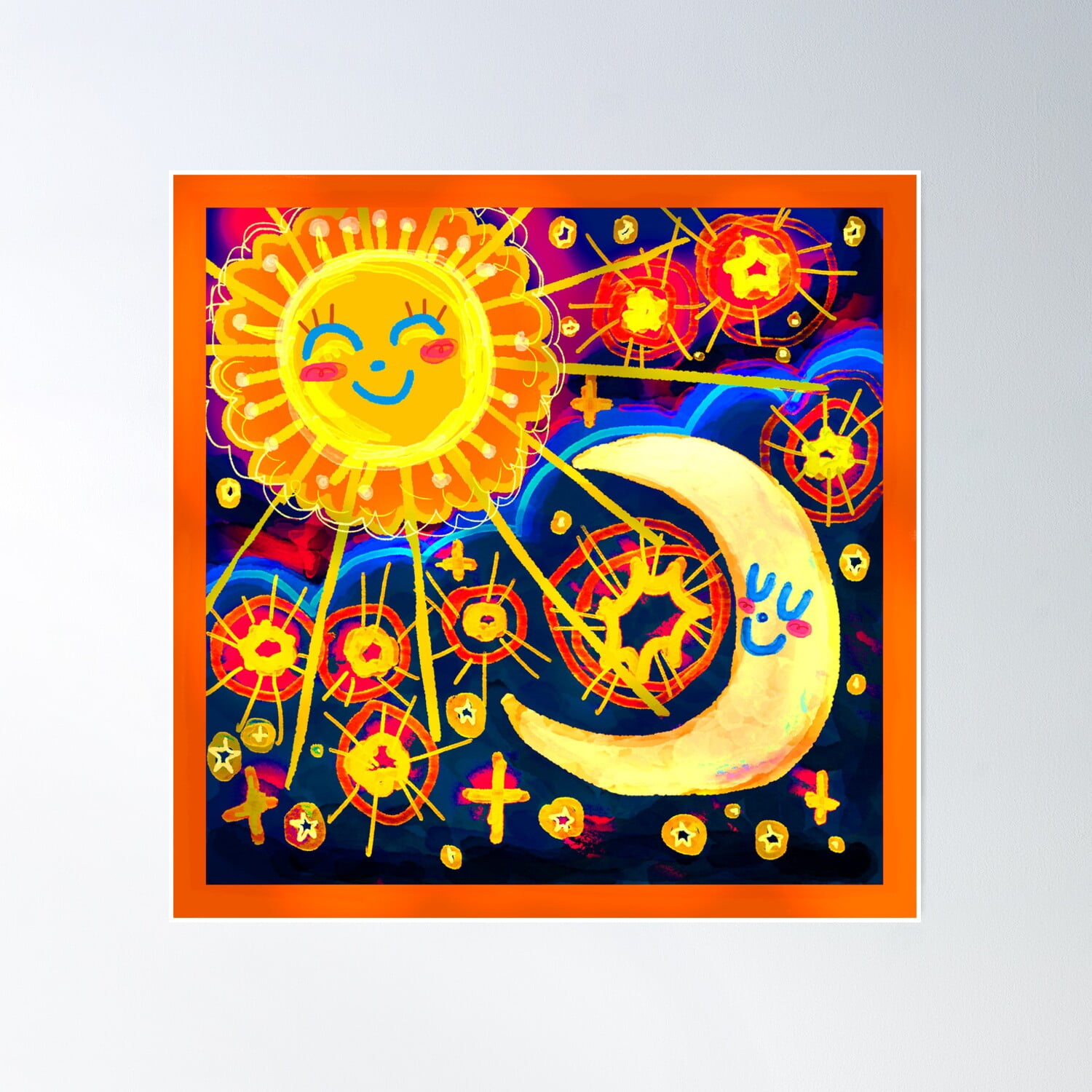 Happy Sun Moon Happy World :-) Poster Wall Art, Modern Wall Decor, 16x16 UNFRAMED - Walmart.com