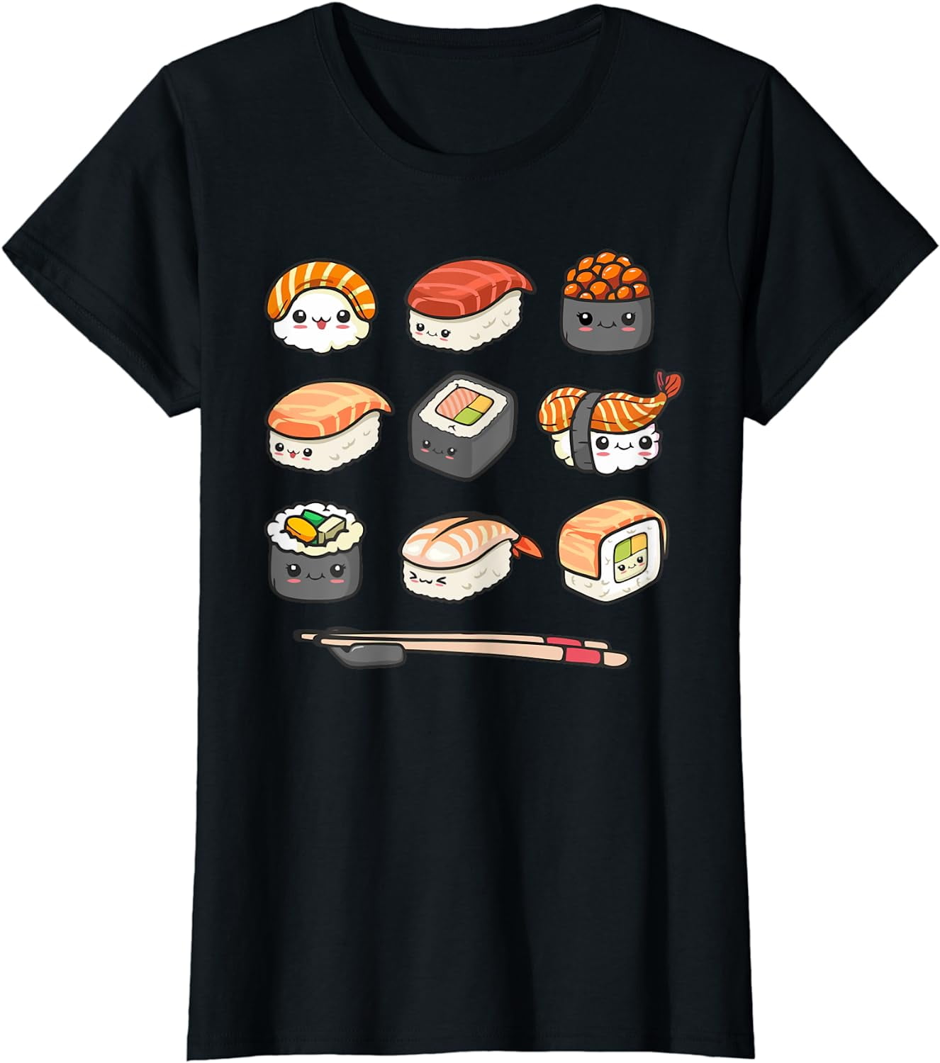 Happy Sushi Anime Kawaii Set Japanese Food Lover Otaku Manga T-Shirt ...