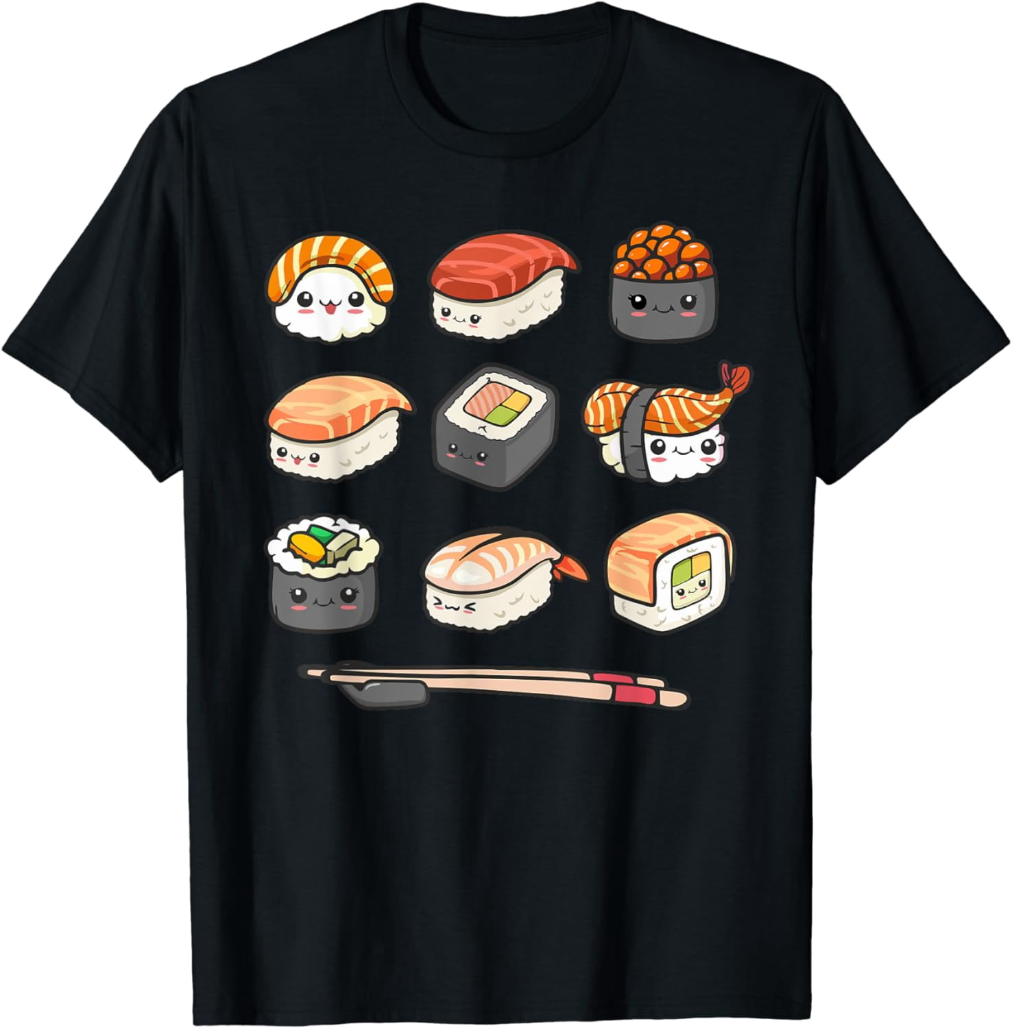 Happy Sushi Anime Kawaii Set Japanese Food Lover Otaku Manga T-Shirt ...