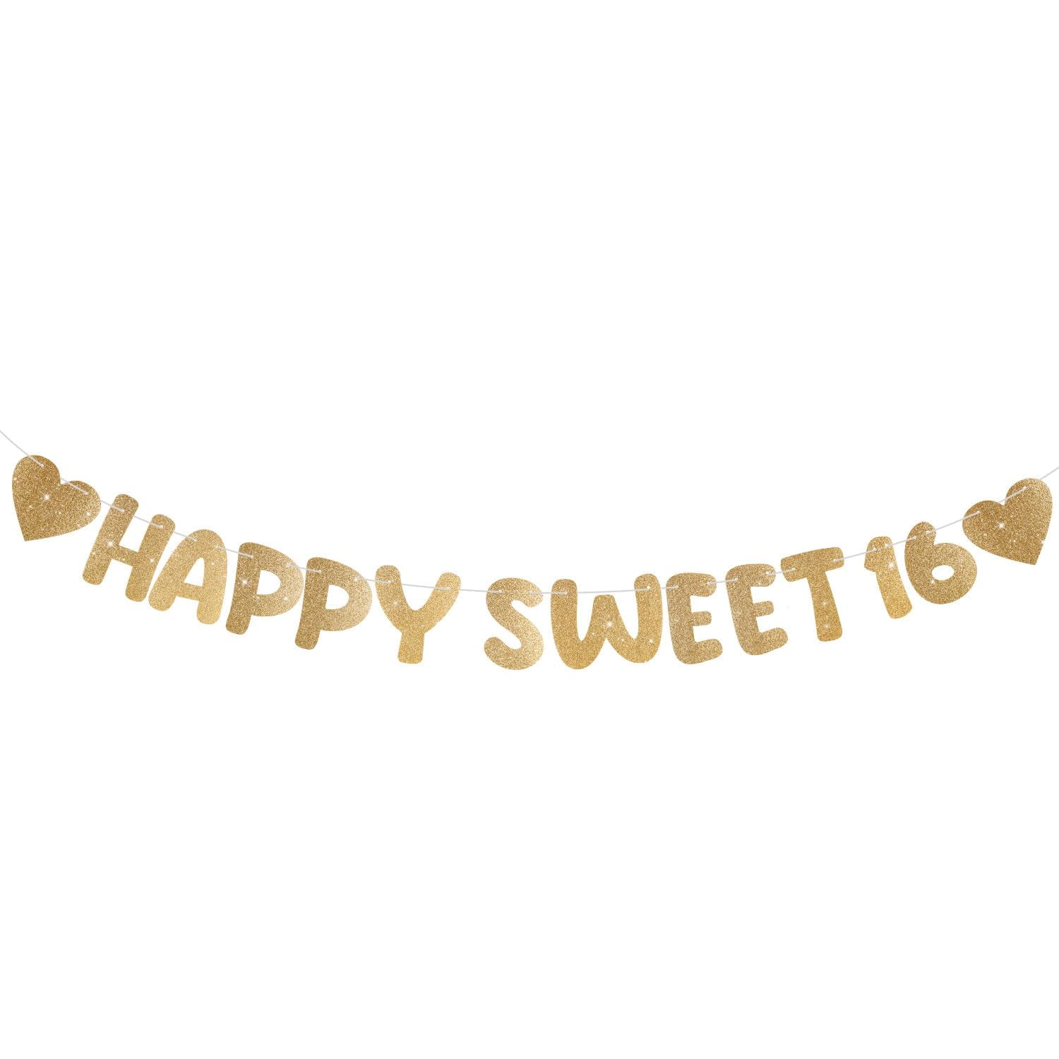Happy Sweet 16 Banner, SSF20 Gold Pre-Strung Sweet Party Decorations ...