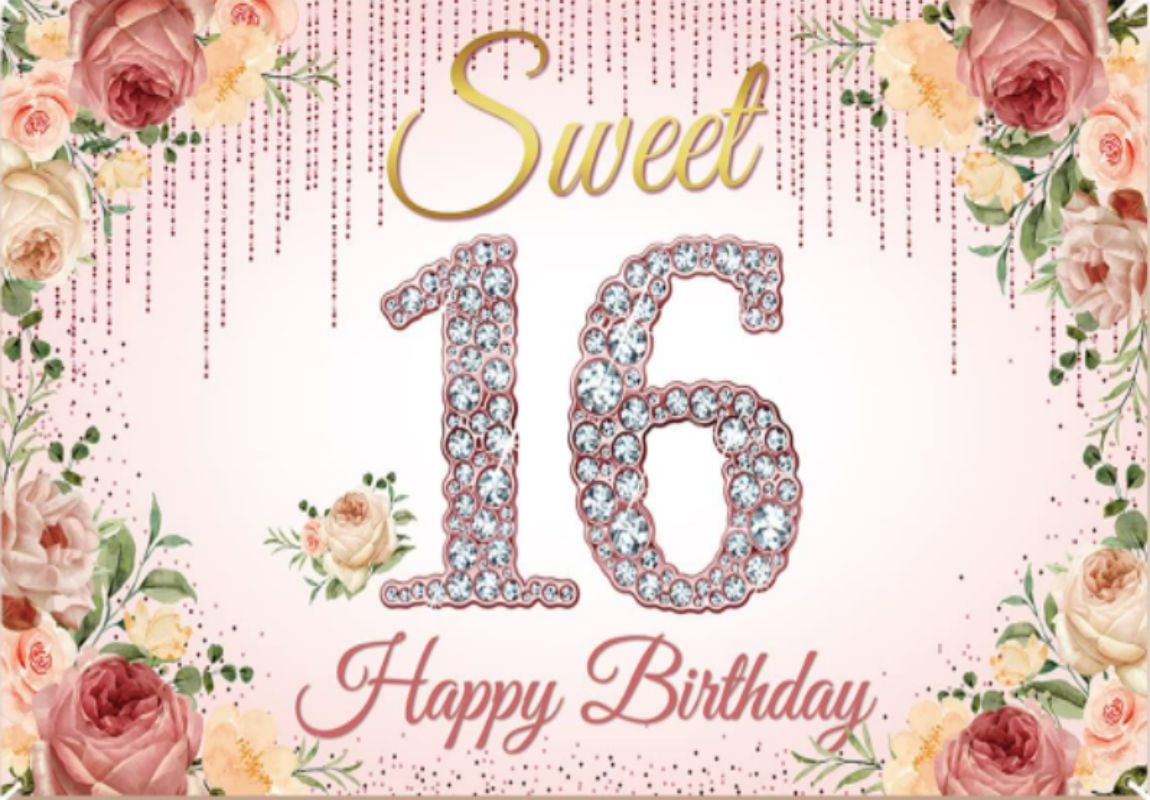 Happy Sweet 16 Birthday Banner rations Pink Rose Gold 16th Birthday ...