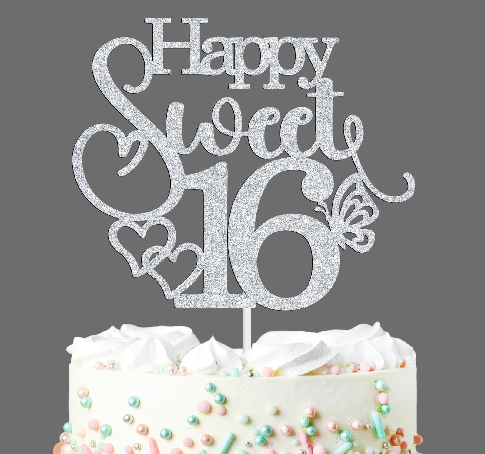 Happy Sweet 16 Cake Topper, Butterfly Theme MDH1for 16th Birthday Cake ...