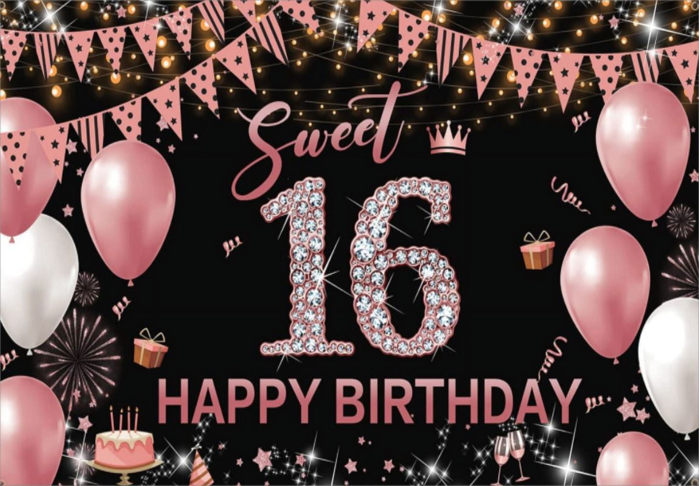 Happy Sweet 16th Birthday Banner Background ration Golden White Sweet ...