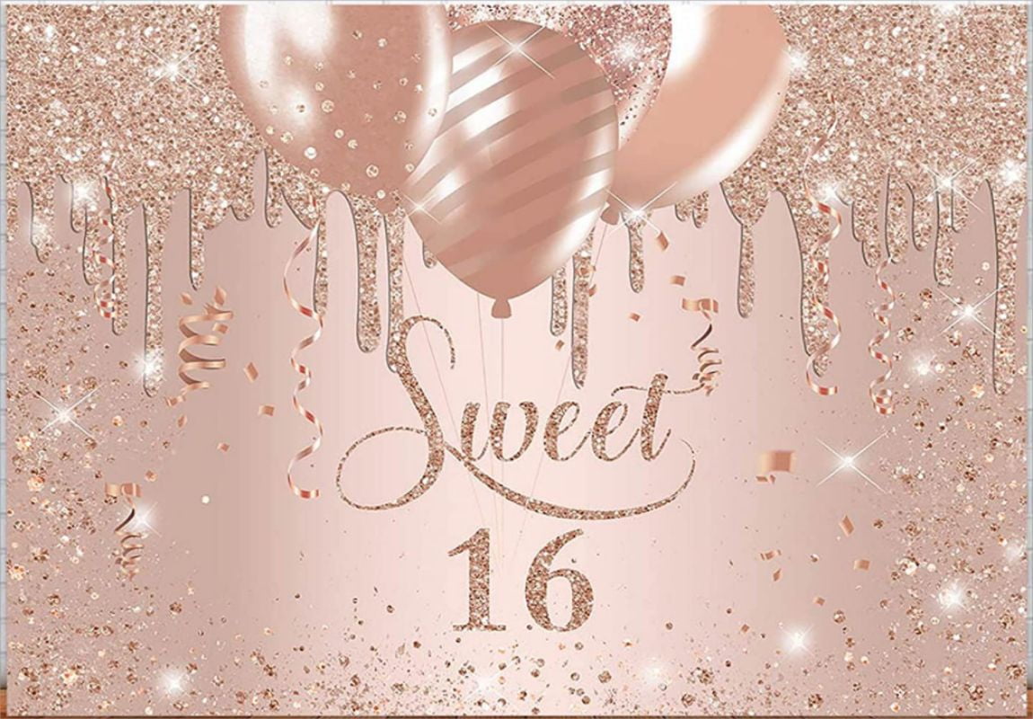Happy Sweet 16th Birthday Party Banner Background ration Rose Gold Pink ...