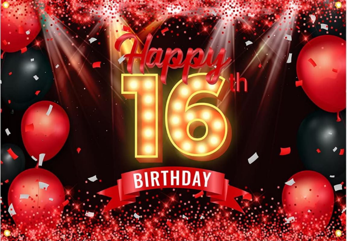 Happy Sweet 16th Birthday Party Banner Background ration Rose Gold Pink ...