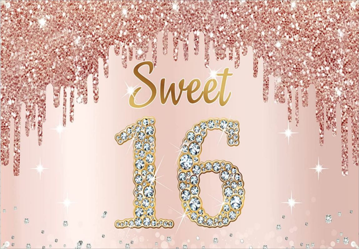 Happy Sweet 16th Birthday Party Banner Background ration Rose Gold Pink ...