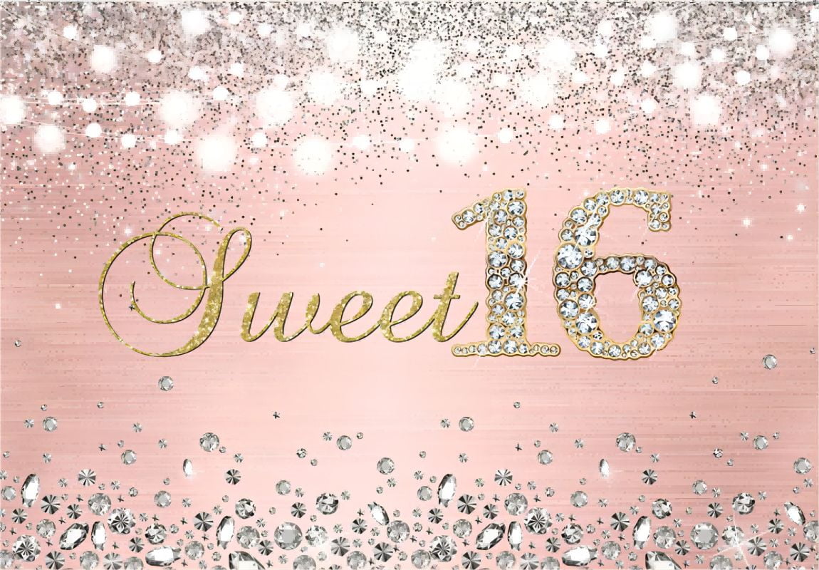 Happy Sweet 16th Birthday Party Banner Background ration Rose Gold Pink ...