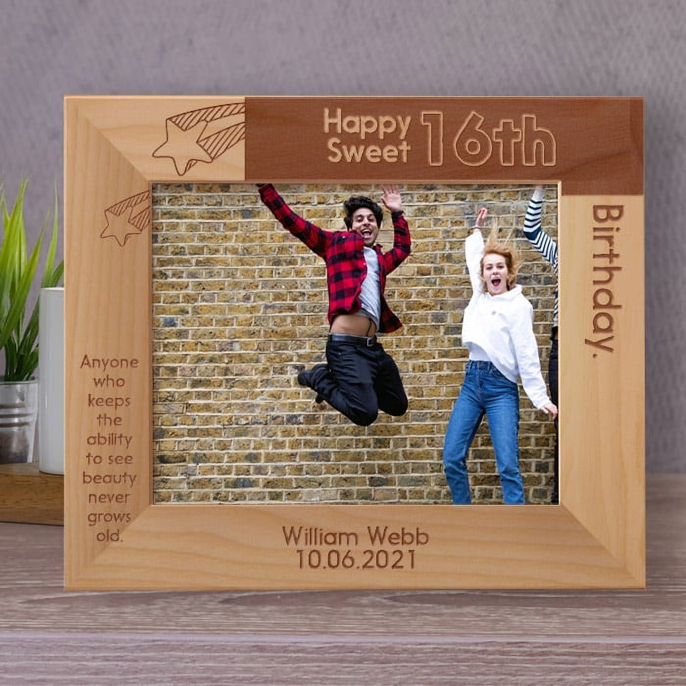 Happy Sweet 16th Birthday Personalized Wooden Frame-10" x 8" Brown ...