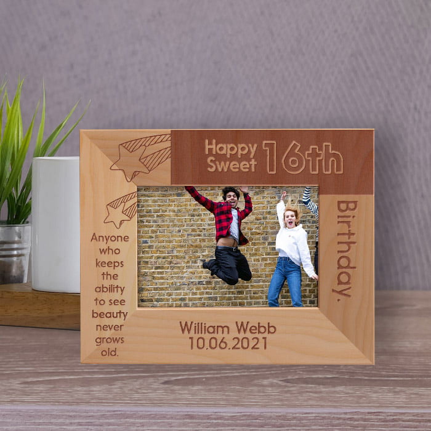 Happy Sweet 16th Birthday Personalized Wooden Frame-5" x 3 1/2" Brown ...