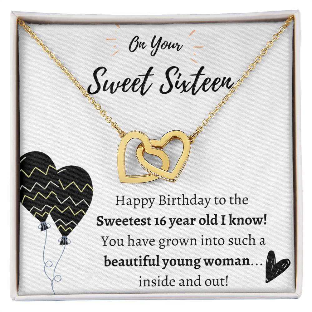 Happy Sweet Sixteen - Beautiful Young Woman, Interlocking Hearts ...