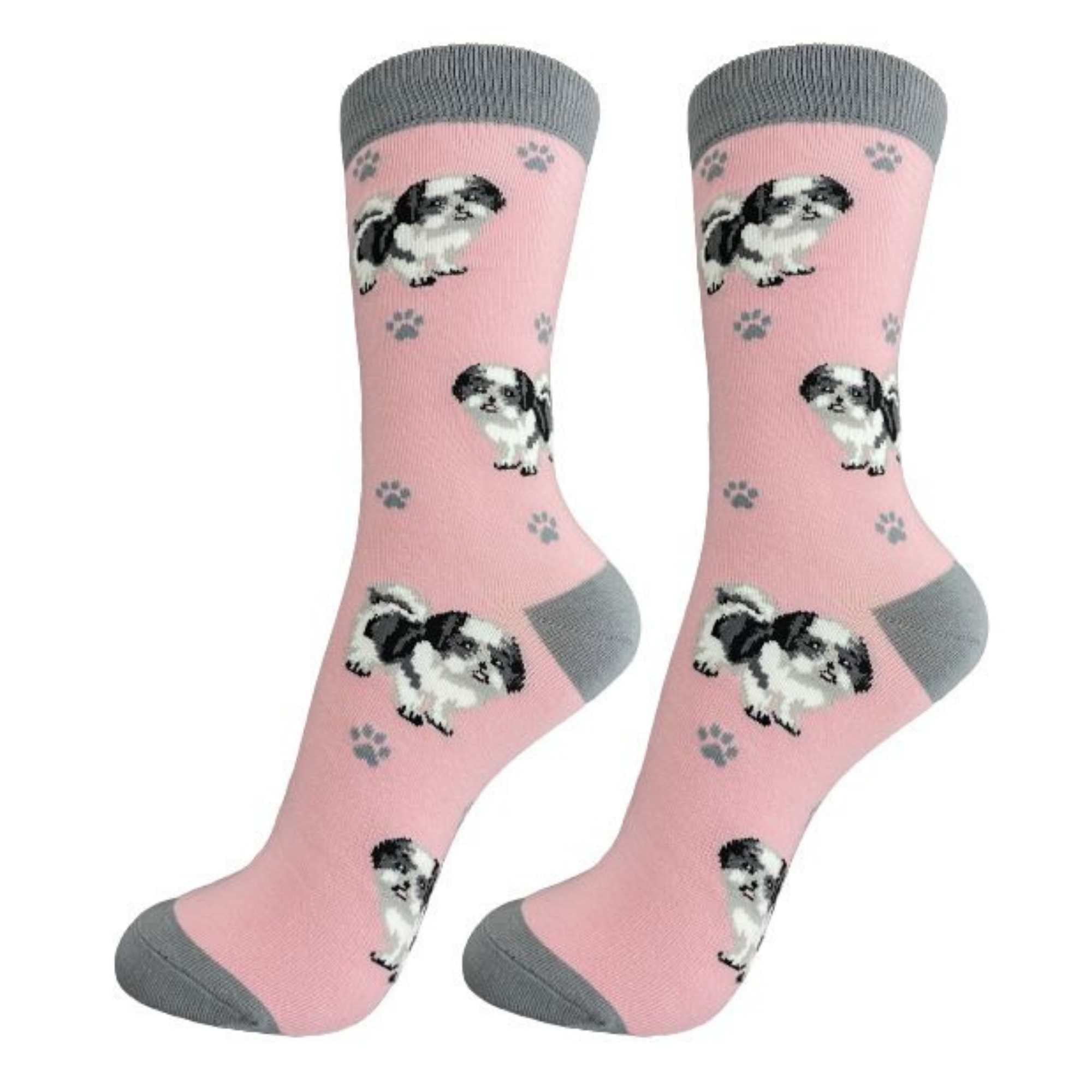Happy Tails Black and White Shih Tzu Dog Lover Socks - One Size Fits ...