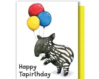Happy Tapirthday Card Featuring Adorable Tapir with Balloons – Fun ...