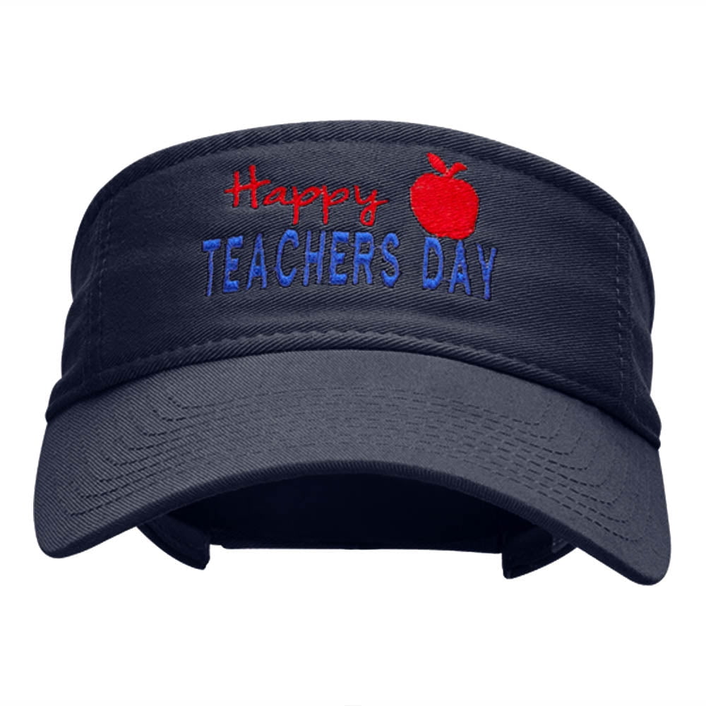 Happy Teachers Day Embroidered Cotton Twill Washed Visor - Navy OSFM - Walmart.com
