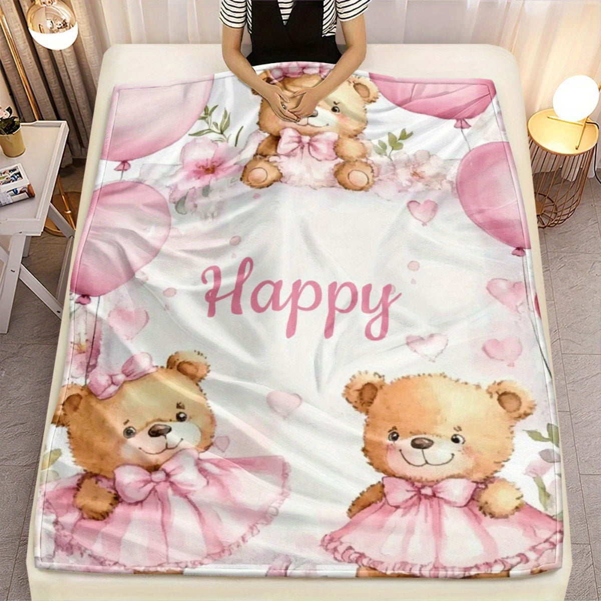 Happy Teddy Bears Paradise Blanket - Lightweight 280gsm Digital Printed ...