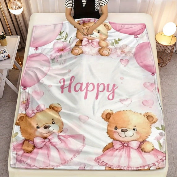 Happy Teddy Bears Paradise Blanket - Lightweight 280gsm Digital Printed ...